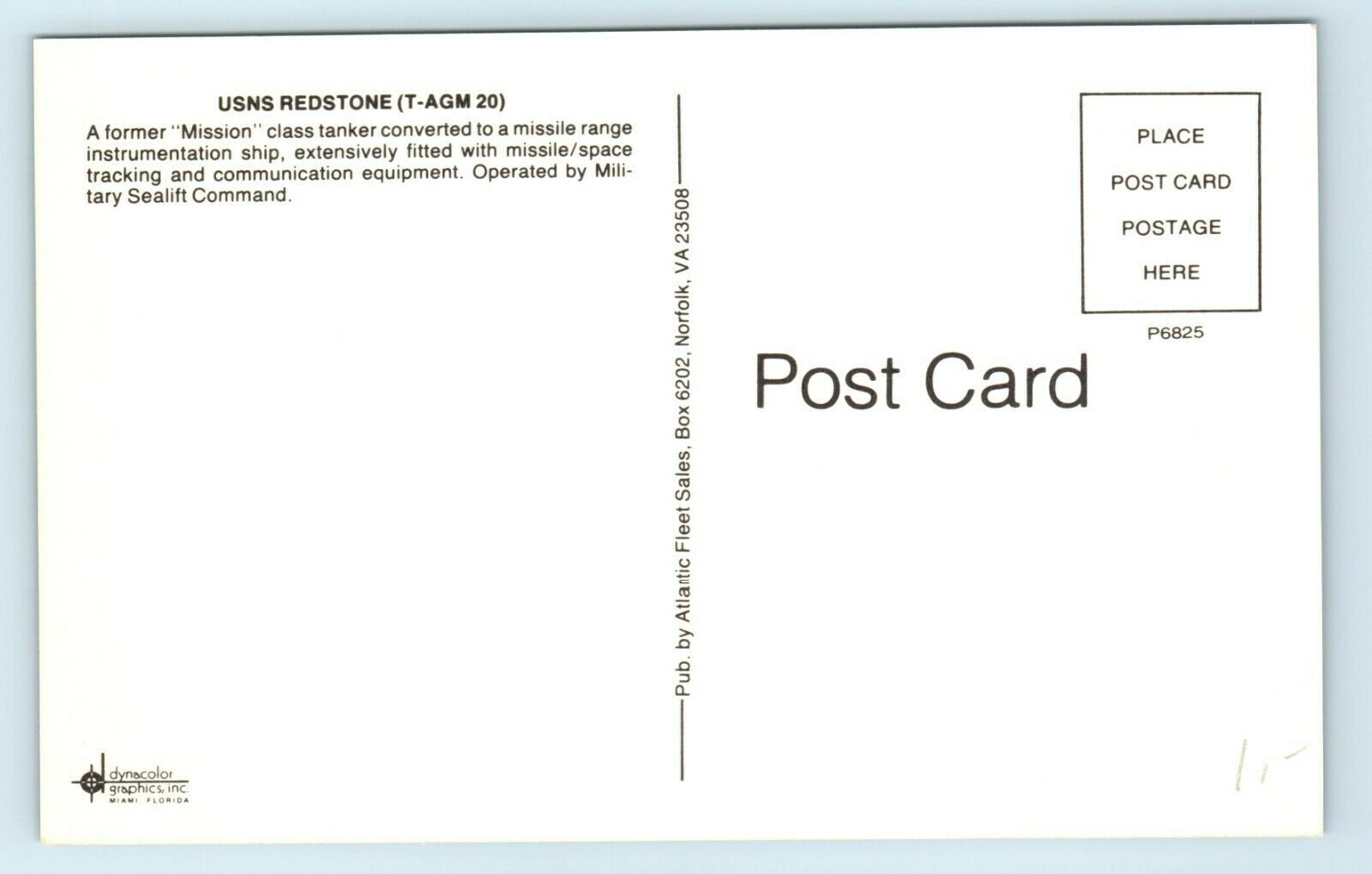 Postcard USNS Redstone (T-AGM 20) Tanker to Missile Range Ship X80 ...