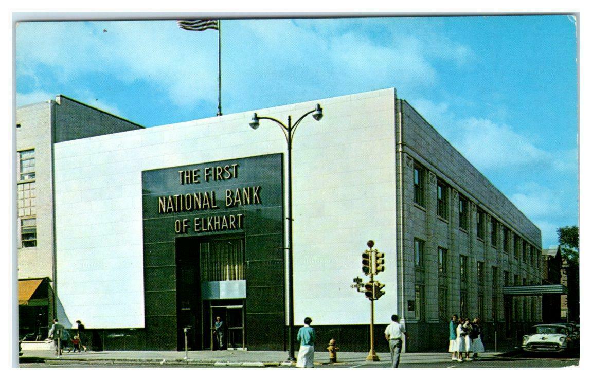 FIRST NATIONAL BANK of ELKHART, Indiana IN ~ 1950s Street Scene ...
