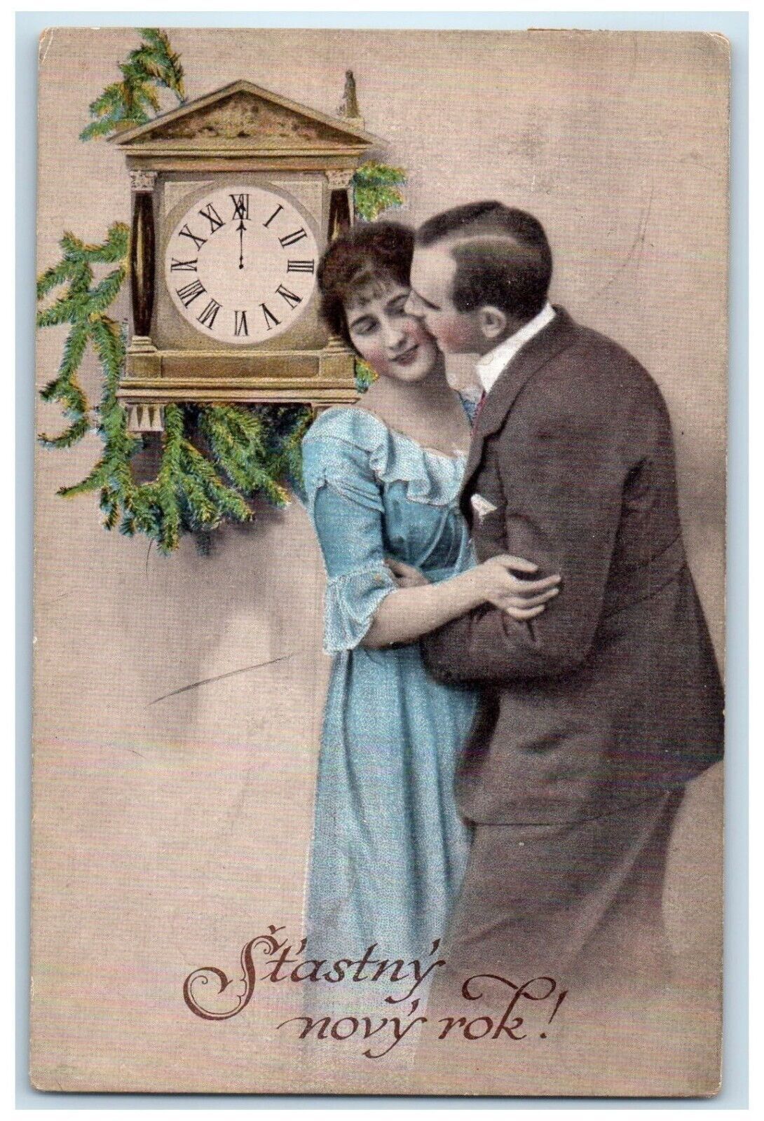 c1910's Couple Kissing Romance Clock Scene Posted Antique Postcard ...
