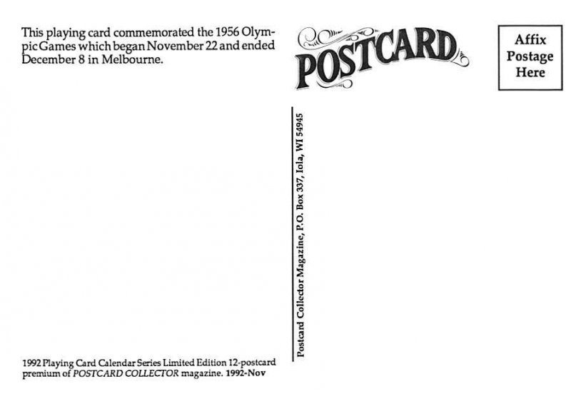 1992 Playing Card Calendar Series, 1956 Olympic Games | Topics ...
