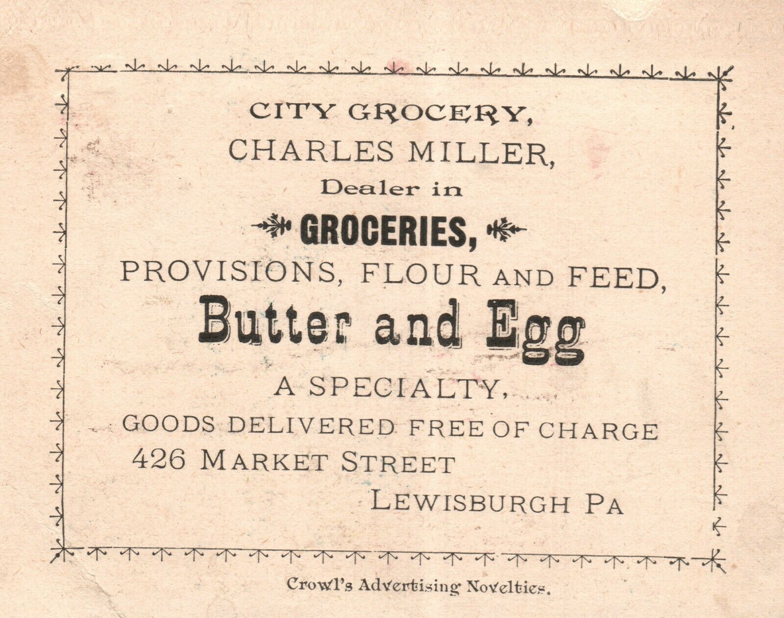 1880s-90s City Grocery Charles Miller Butter & Egg Lewisburgh PA Trade ...