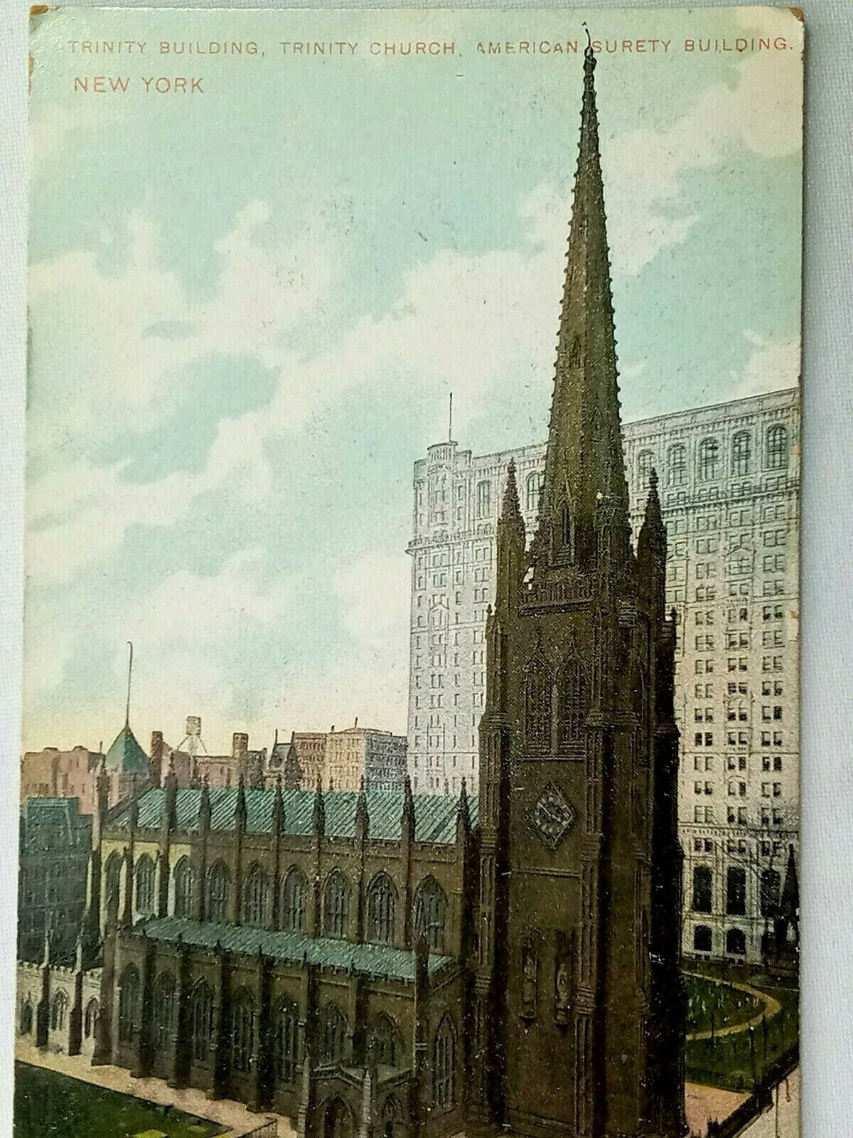 Vintage Postcard 1910's Trinity Building Trinity Church American Surety ...