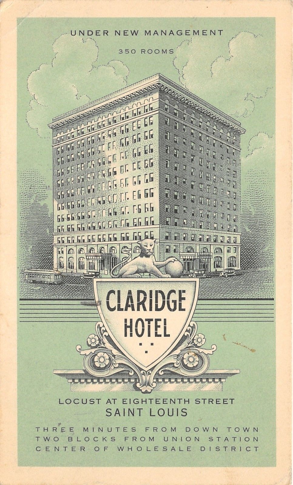 St Louis Missouri~Claridge Hotel~Note on Back~1941 Postcard | United ...