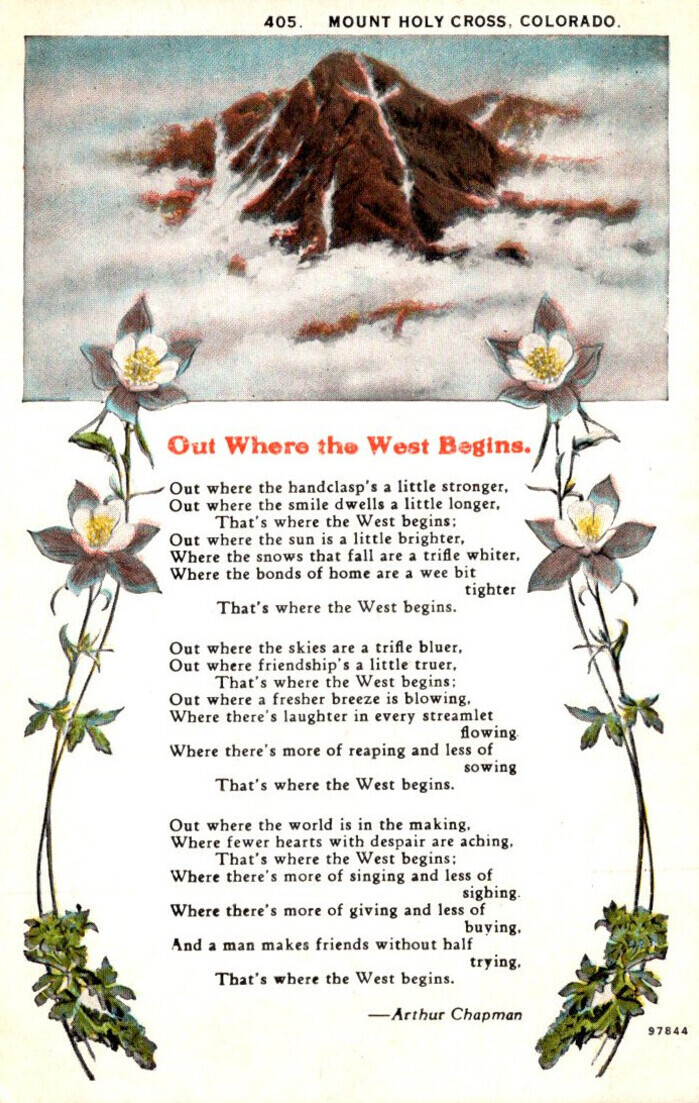Colorado Mount Holy Cross "Out Where The West Begins" Poem By Arthu ...