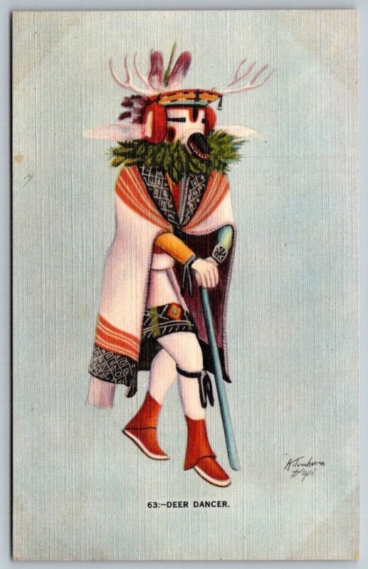 New Mexico Postcard - Native American Hopi Indian Snake Dance Deer ...
