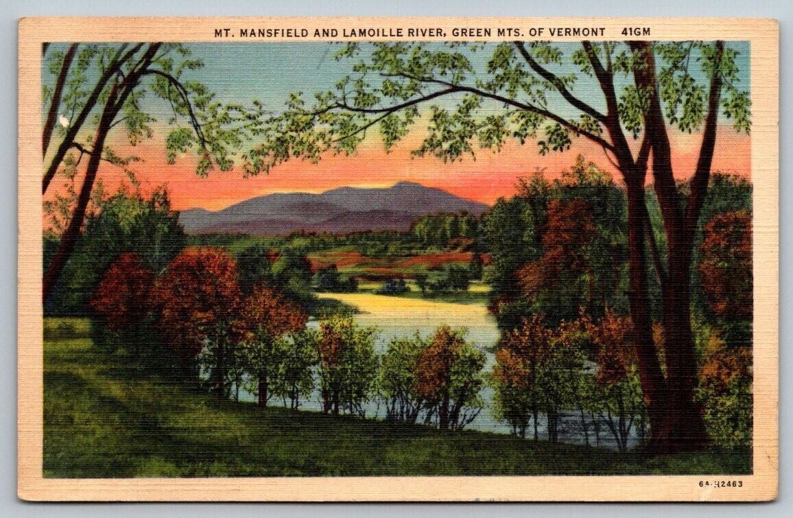 Vintage Vermont Postcard - Mt. Mansfield Lamoille River Green Mountains ...