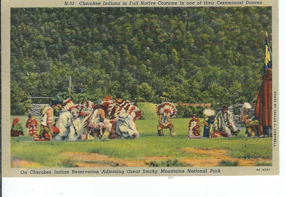 CH-018 Cherokee Indians in Full Native Costume Ceremonial Dances Linen ...