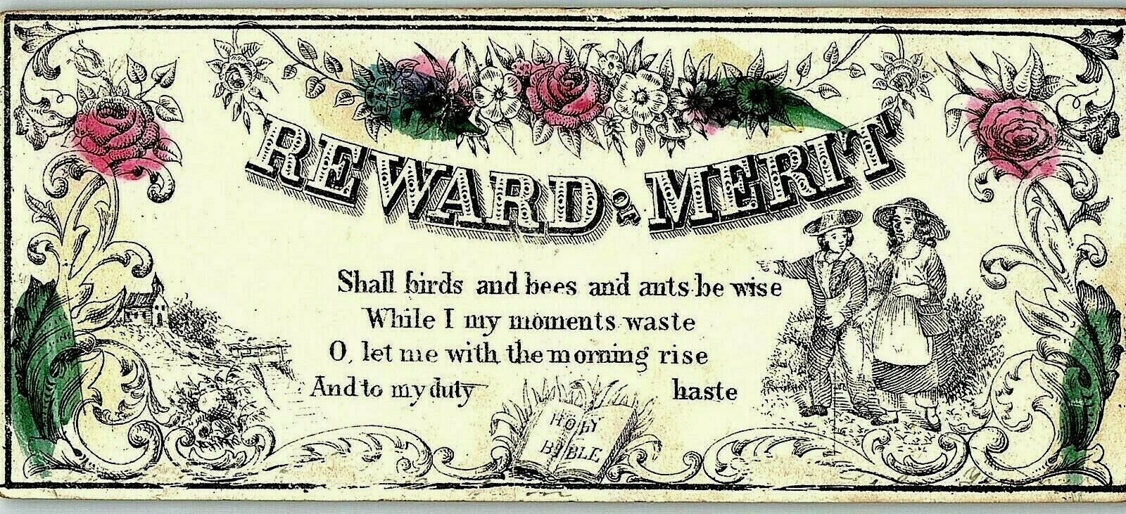 1860's-70's Hand Colored Religious Motto Reward Of Merit P145 ...