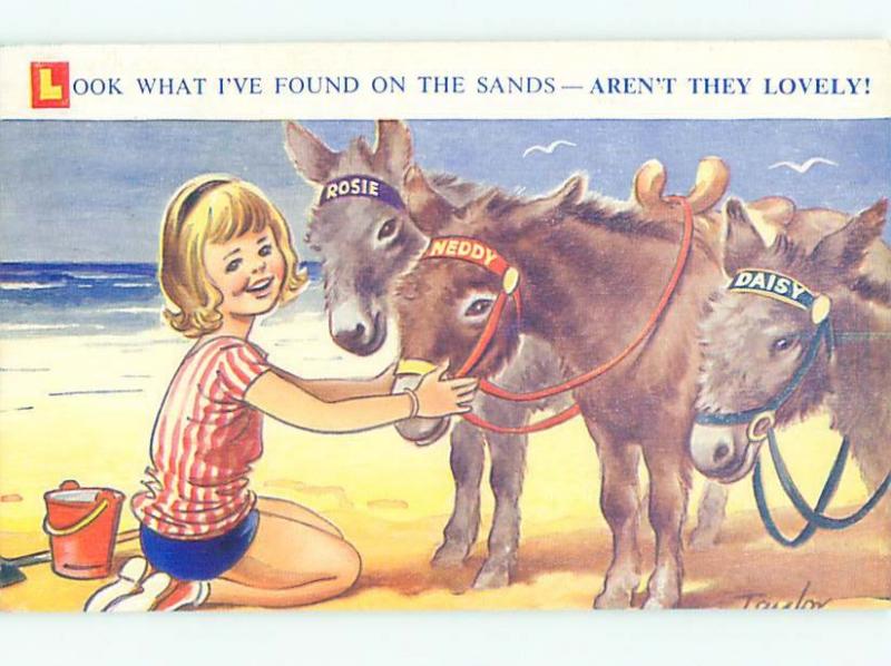 Bamforth Comic signed GIRL WITH DONKEYS AT THE BEACH AC3884 | Topics ...