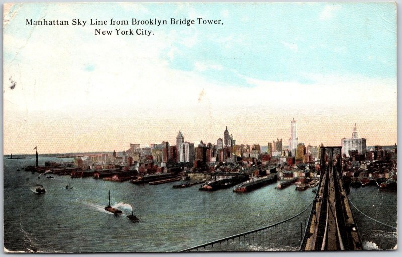 1915 Manhattan Skyline From Brooklyn Bridge Tower New York City Posted ...