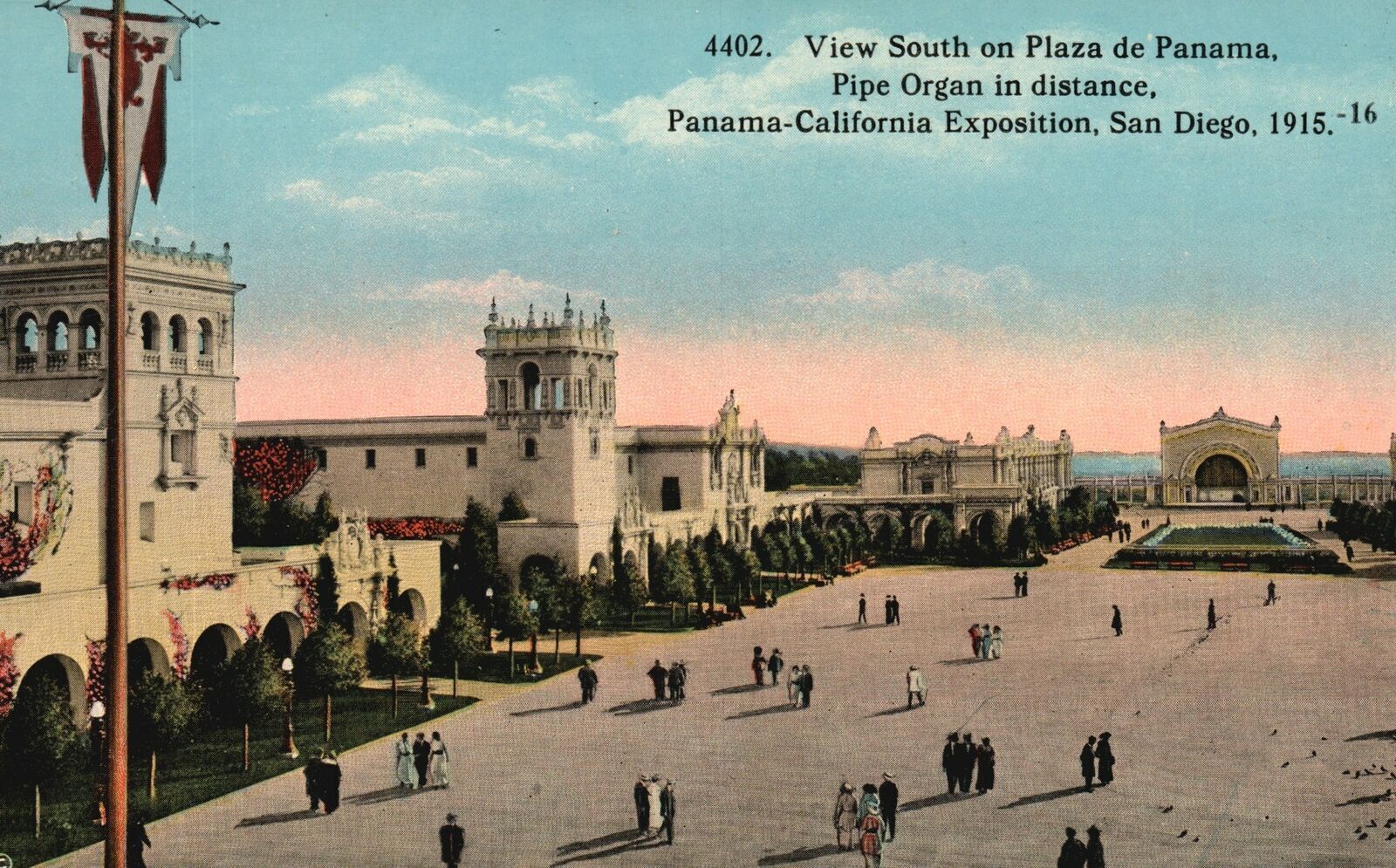 Vintage Postcard Plaza De Panama Pipe Organ Panama-California Expo San ...