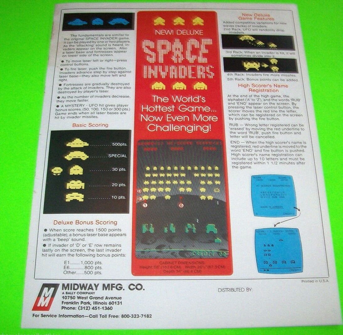 Space Invaders Deluxe FLYER Original Cocktail Table 1979 NOS Video Game ...