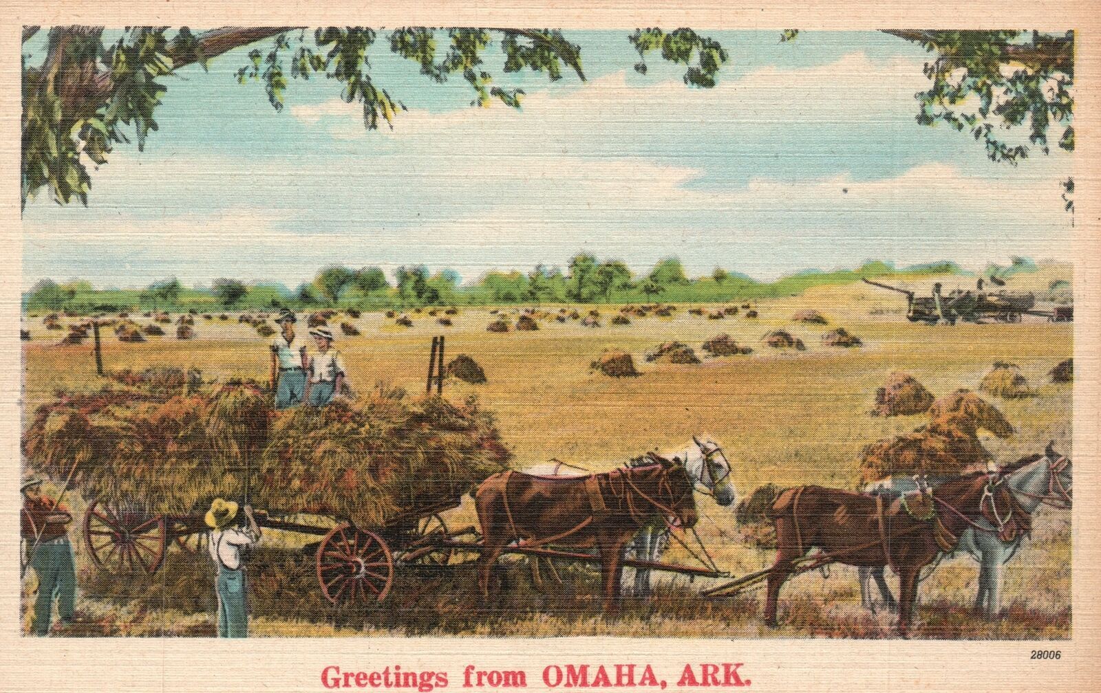 Vintage Postcard 1920's Harvesting Hay Cape Horse Cart Greetings Omaha ...