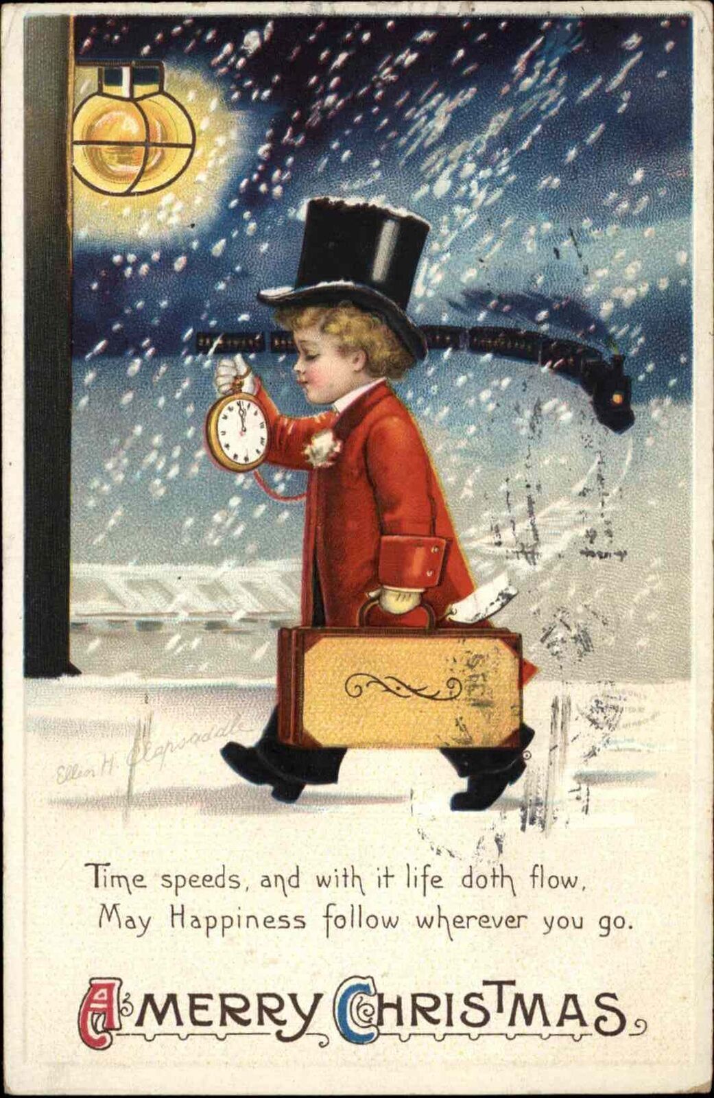 Clapsaddle Christmas Int'l Art Little Boy Top Cat Pocket Watch c1910 ...