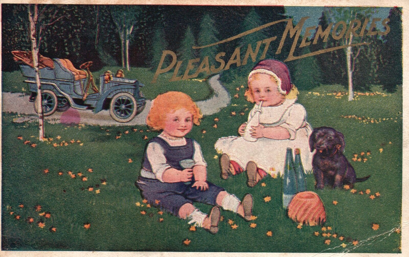 Vintage Postcard 1920's Pleasant Memories Childhood Playmates Picnic ...
