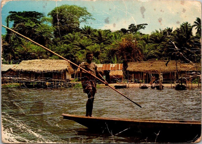 Nigeria Lagos Fishing Village Along Epe Lagoon Native In Canoe | Africa ...