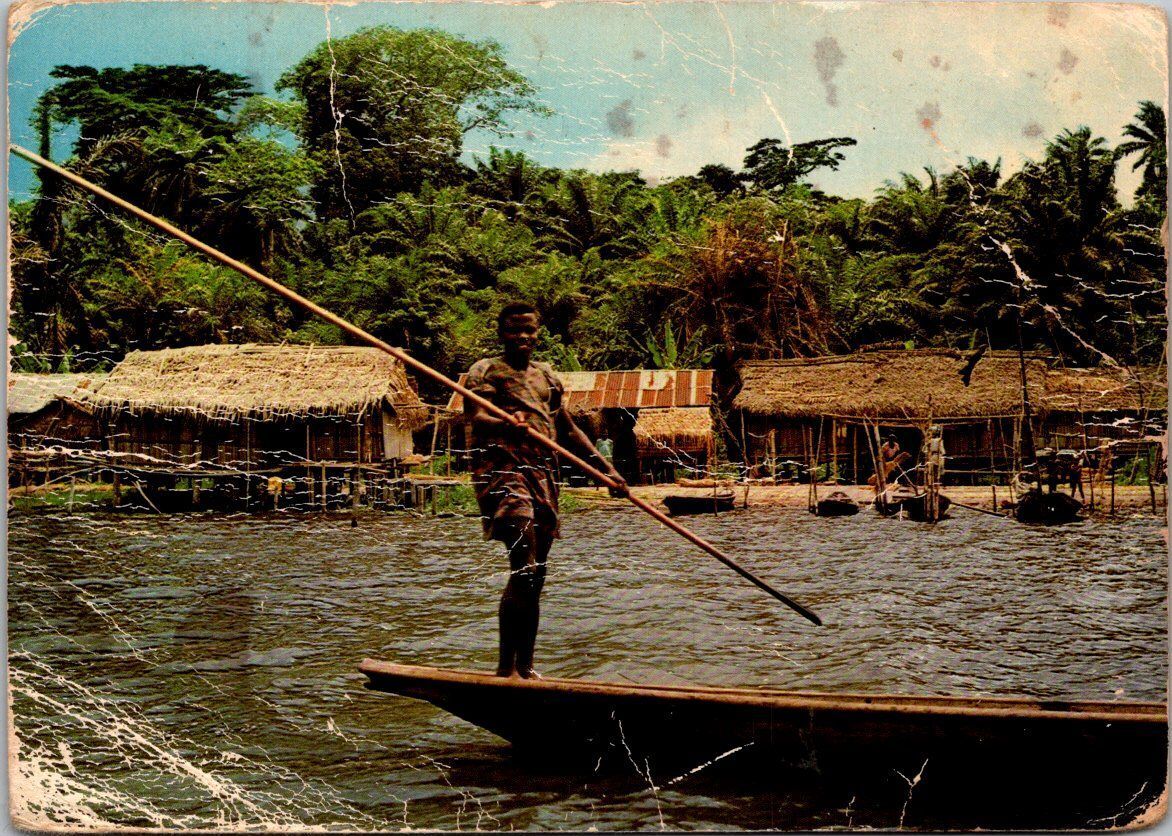 Nigeria Lagos Fishing Village Along Epe Lagoon Native In Canoe | Africa ...