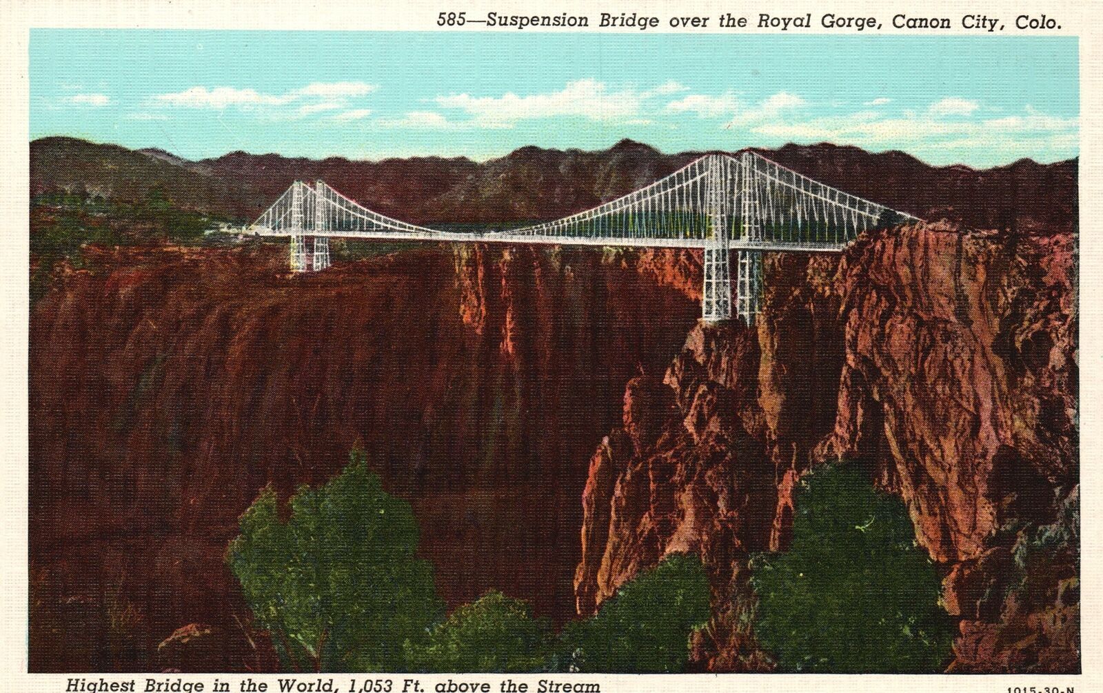 Vintage Postcard Highest Suspension Bridge Over Royal Gorge Canon City ...