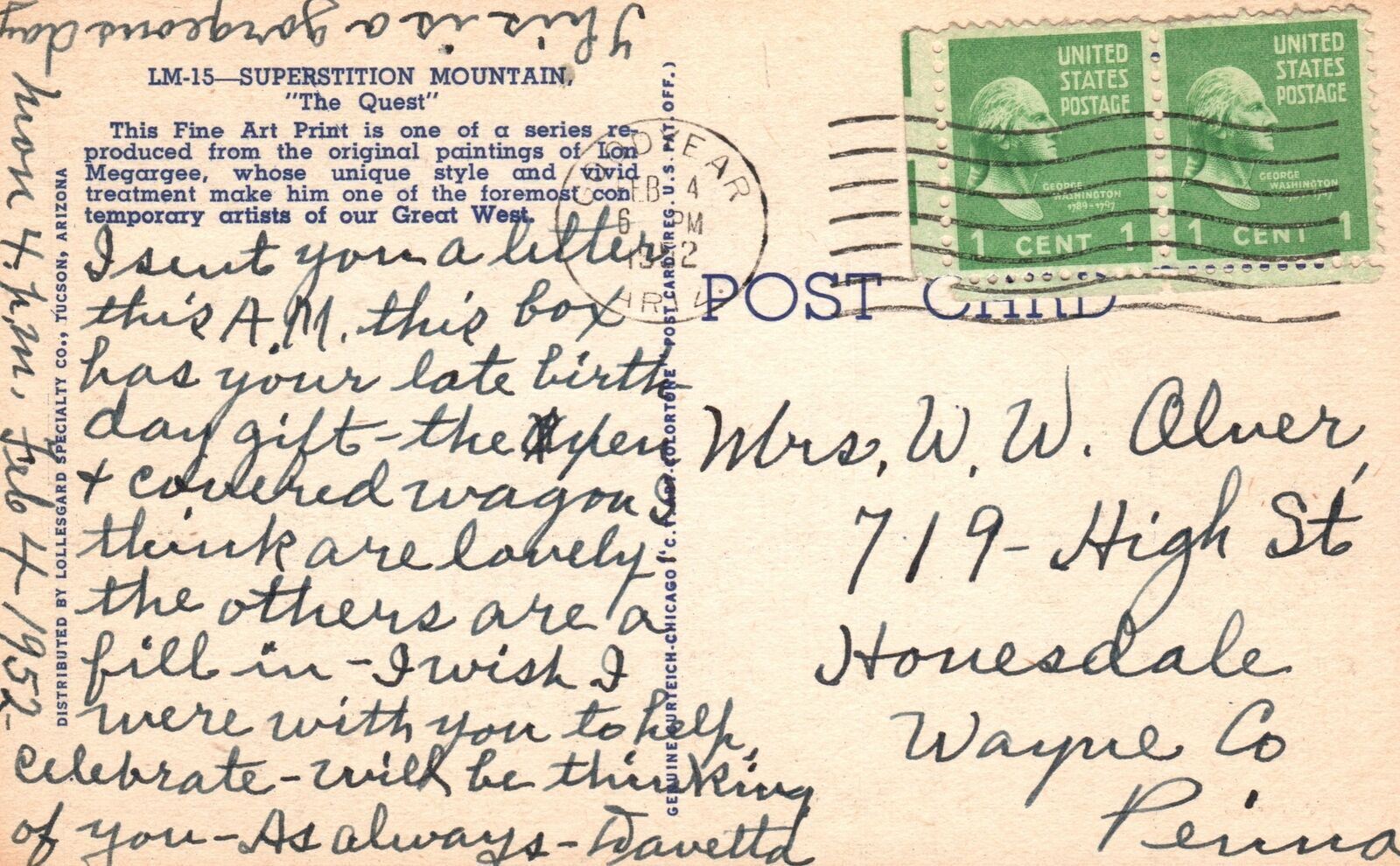 Vintage Postcard 1932 Superstition Mountain The Quest Fine Art Print ...