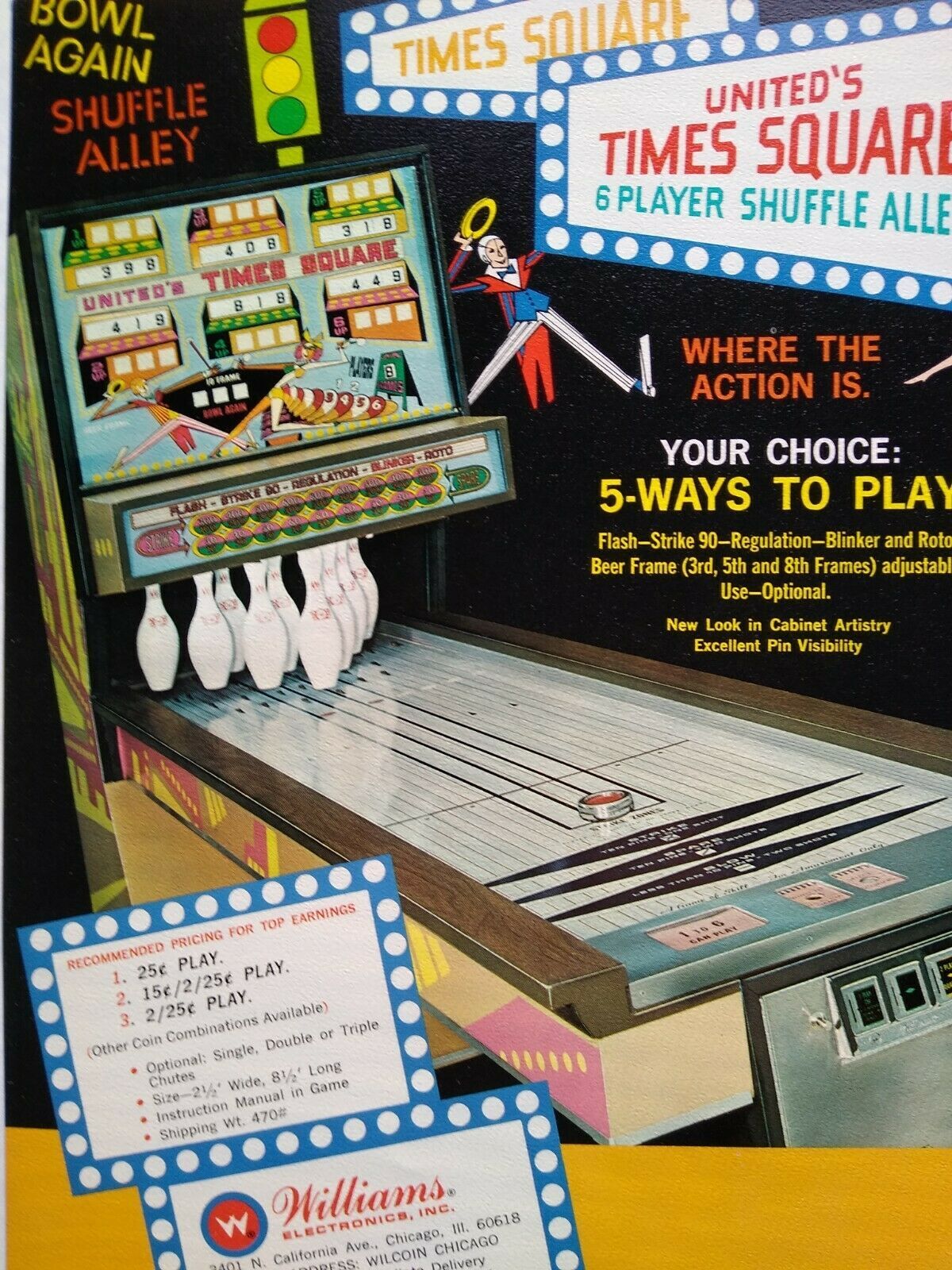 Times Square Arcade FLYER Original 1971 NOS Shuffle Alley Game Art ...