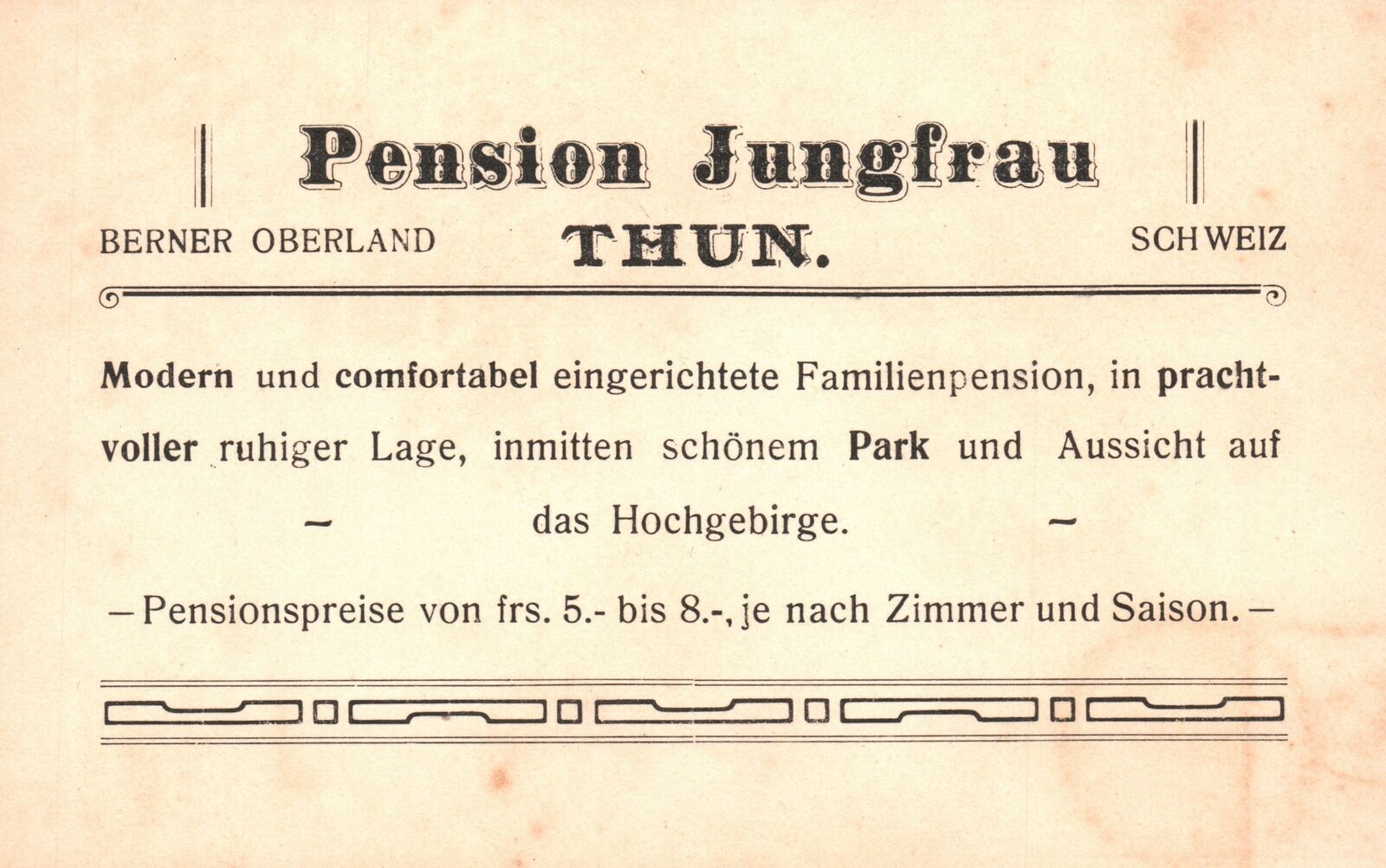 Vintage Postcard Pension Jungfrau Berner Oberland Advertising Poster ...