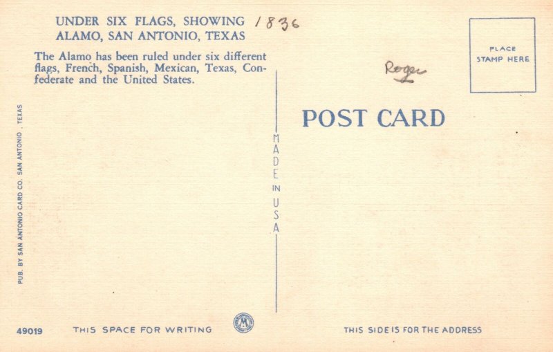 Vintage Postcard The Alamo Under Six Flags San Antonio Texas San ...