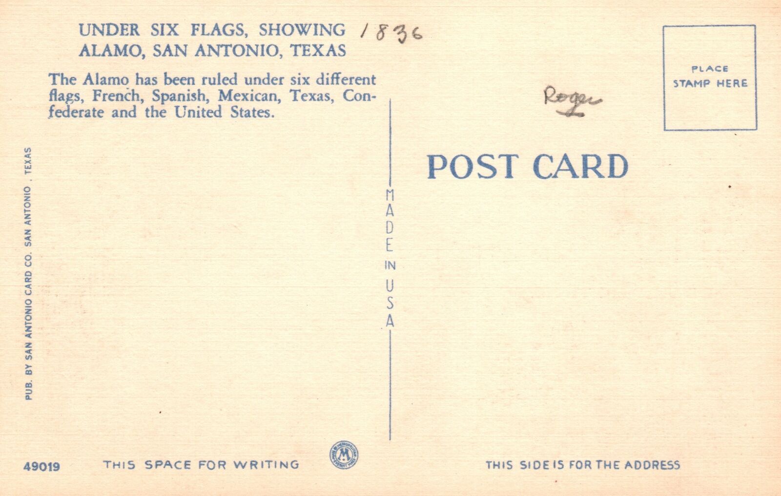 Vintage Postcard The Alamo Under Six Flags San Antonio Texas San ...