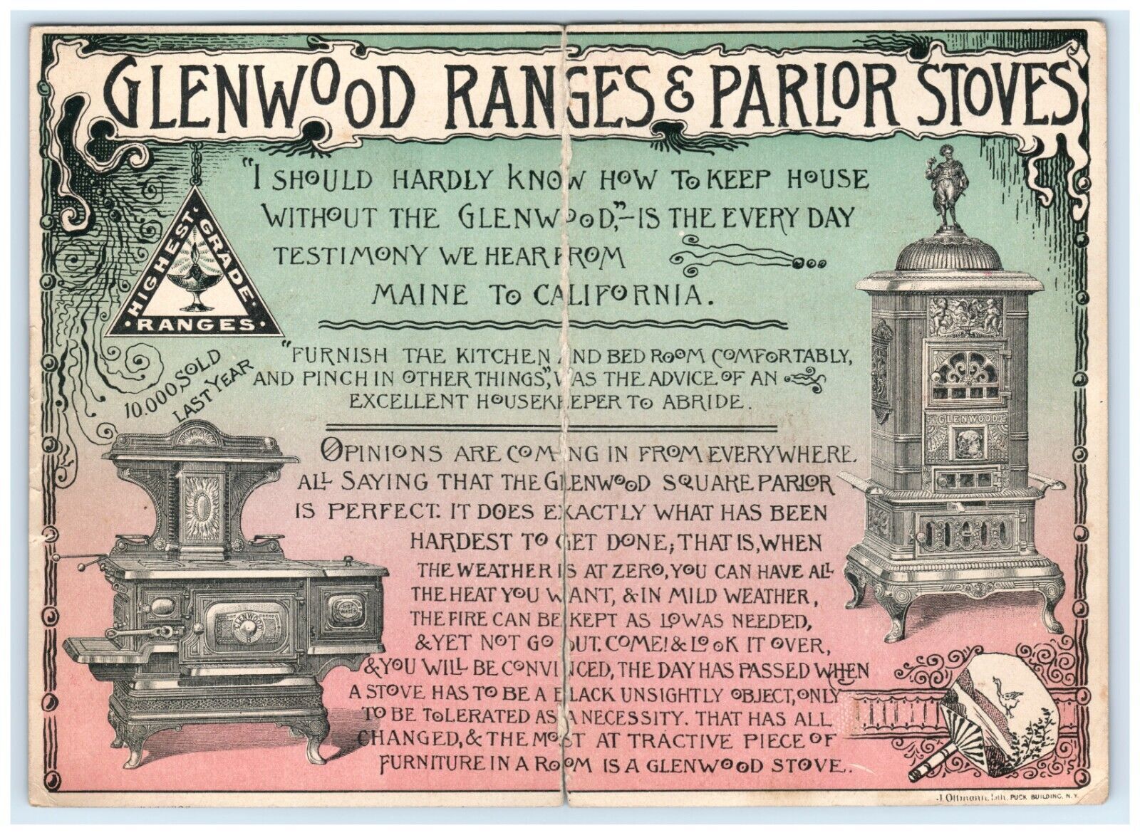 1880s Glenwood Weir Co. Ranges & Parlor Stoves Folder O.S. Kendall & Co ...