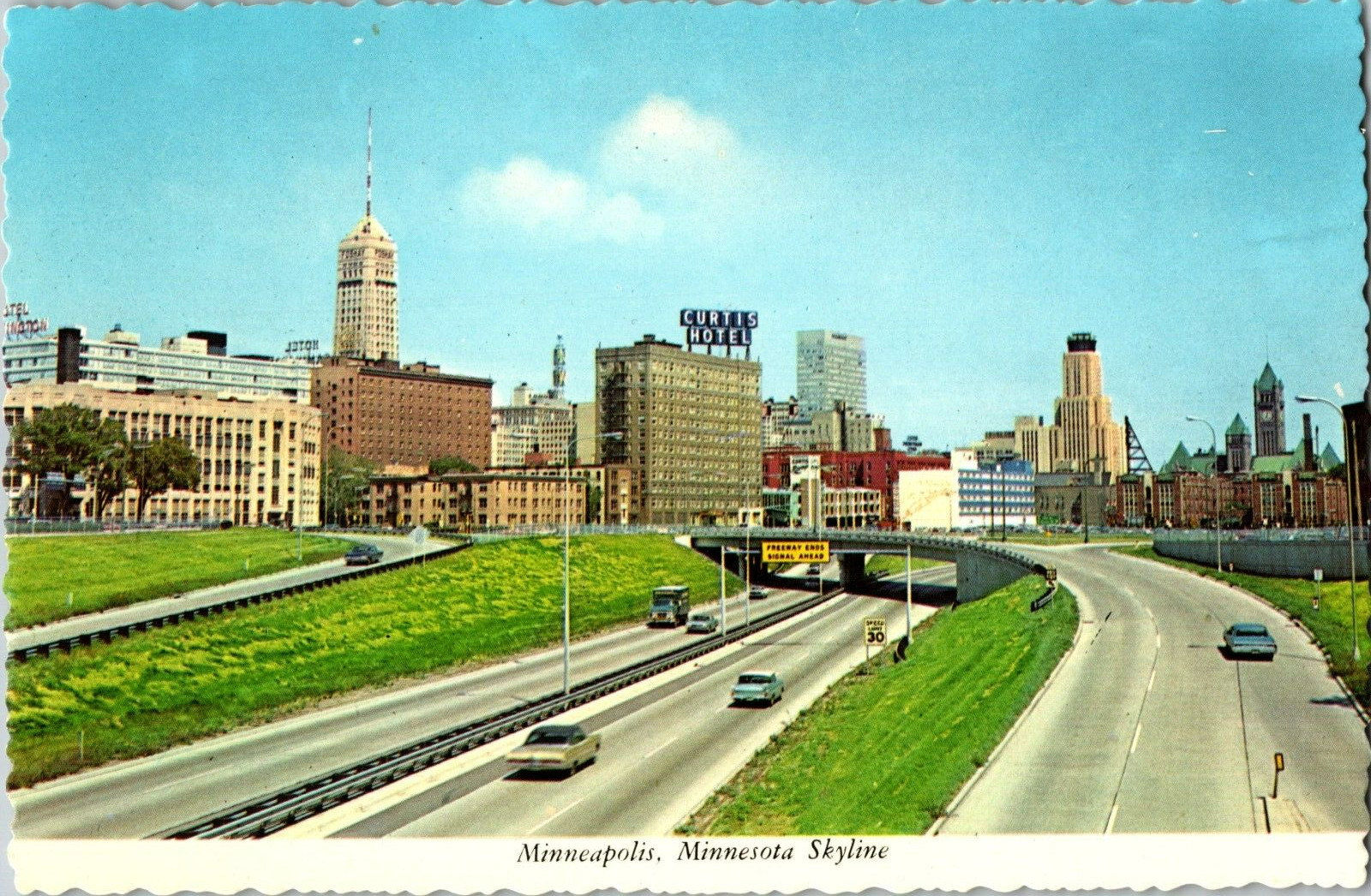 Skyline Minneapolis Minnesota Postcard Curtis Hotel Freeway 1960s ...