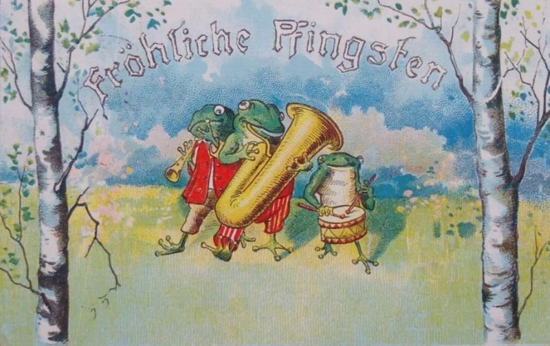 Anthropomorphic Frogs Playing Flute Trumpet and Drum Humanized Germany ...