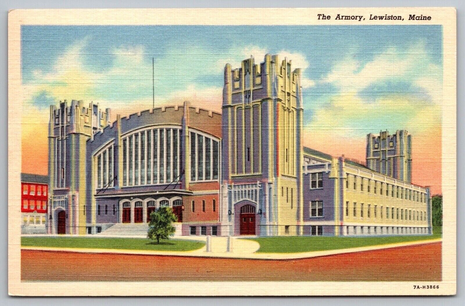 Armory Lewiston Maine Street View Military Government Building Vintage ...