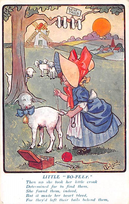 Little Bo Peep, Sewing Writing on Back | Topics - Other, Postcard ...