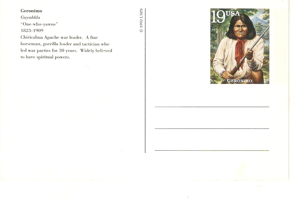"Legends of the West. Bille Geronimo" Nice stamped PC issued by USPS in ...