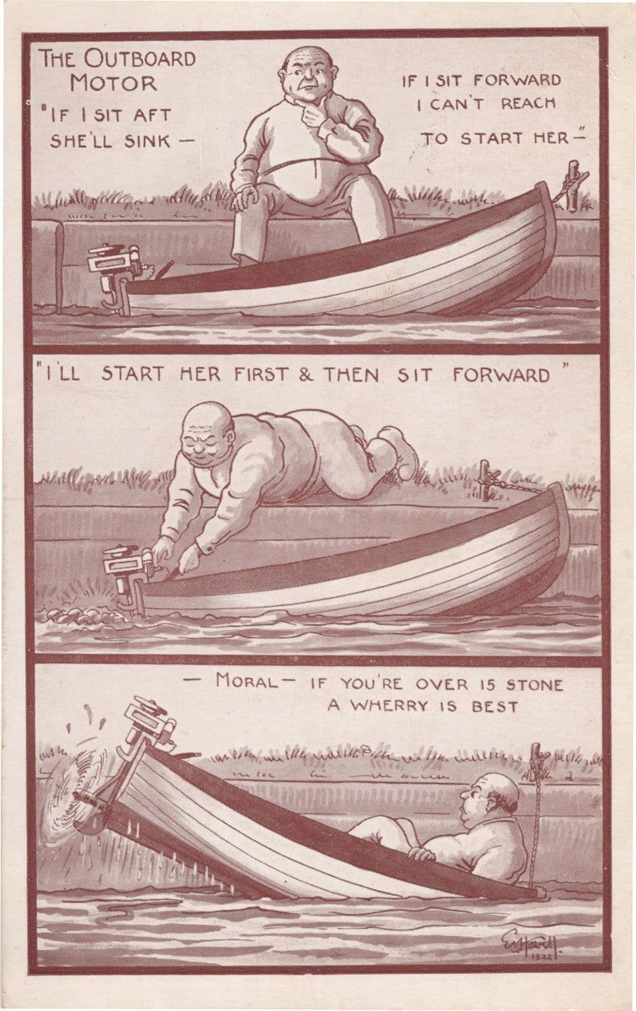 Outboard Motor On Norfolk Broads River Holiday Boat Old Comic Postcard ...