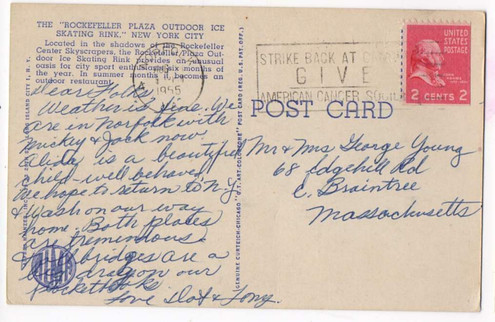 042221 Skating Rink Rockefeller Plaza New York City NY Vintage Linen ...