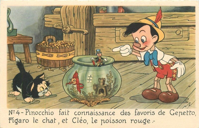 Postcard 1940s Disney Pinocchio cat gold fish cartoon humor 23-11475 ...