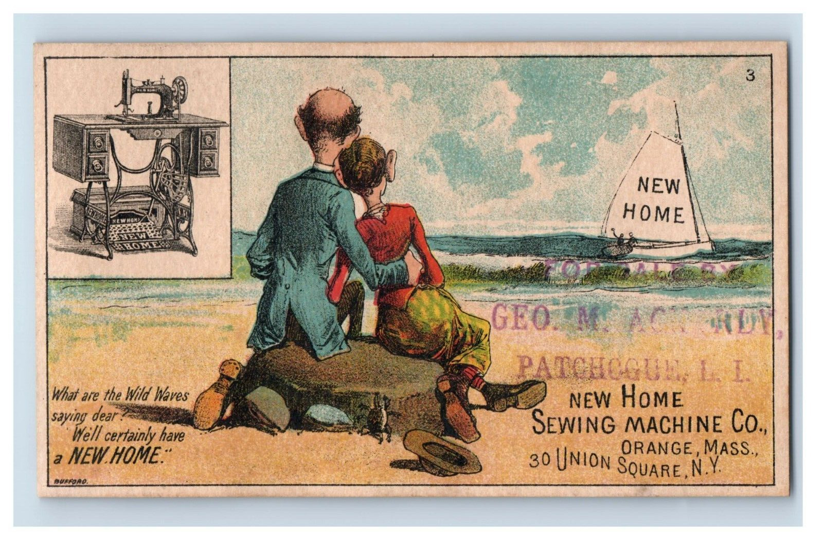 1880s New Home Sewing Machine Geo. Ackerly Beach Scene Patchogue NY ...