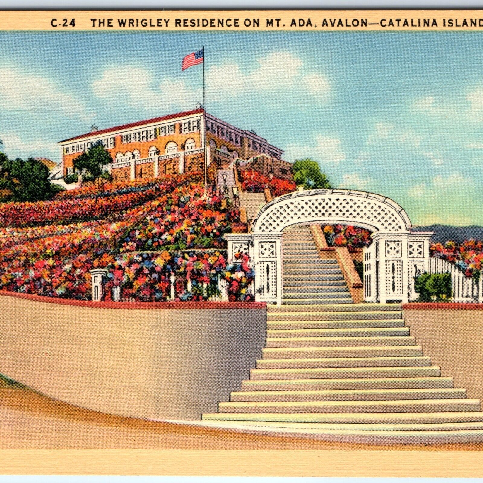 c1930s Avalon Catalina Island CA Wrigley Resident Mt Ada Linen PC ...