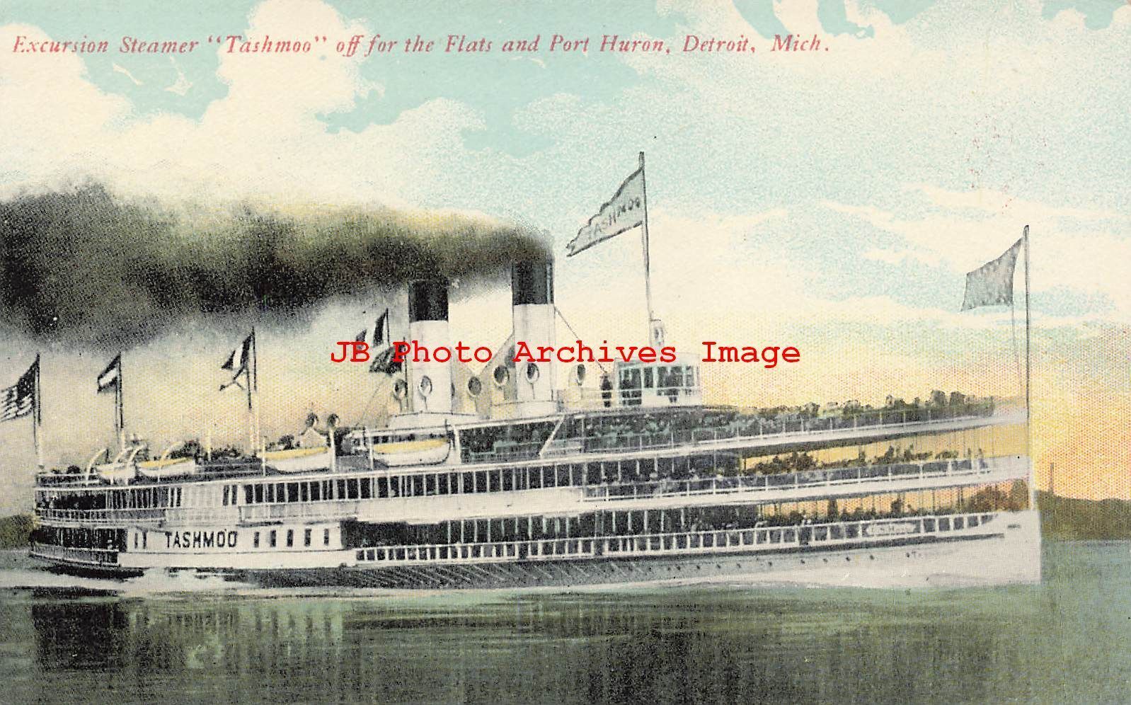 Steamer Tashmoo off for the Flats & Port Huron from Detroit Michigan ...