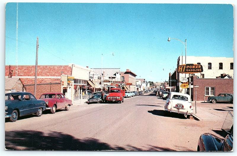 Postcard MT Cut Bank 1950s Street View Cars Signs Hi Power Gasoline R30 ...