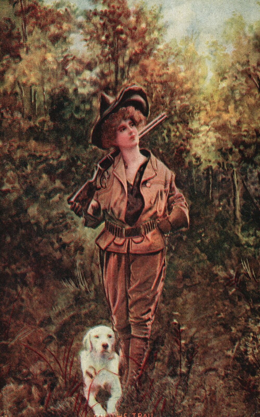 Vintage Postcard 1900's Hunting Inside The Forest Jungle Hunt Boy With ...