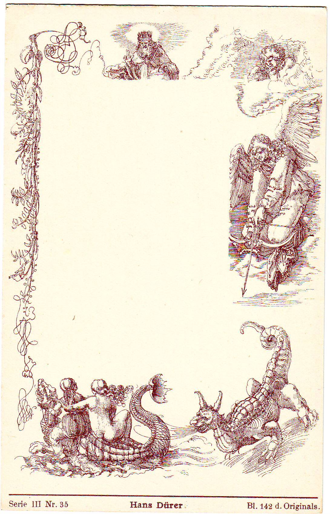 Vintage Postcard - Hans Dürer, Renaissance Design with Angels and Sea ...