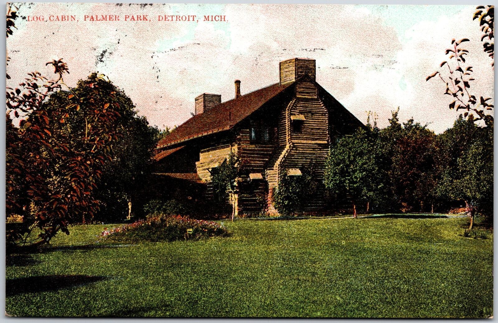 1907 Log Cabin Palmer Park Detroit Michigan MI Landscape Grounds Posted ...