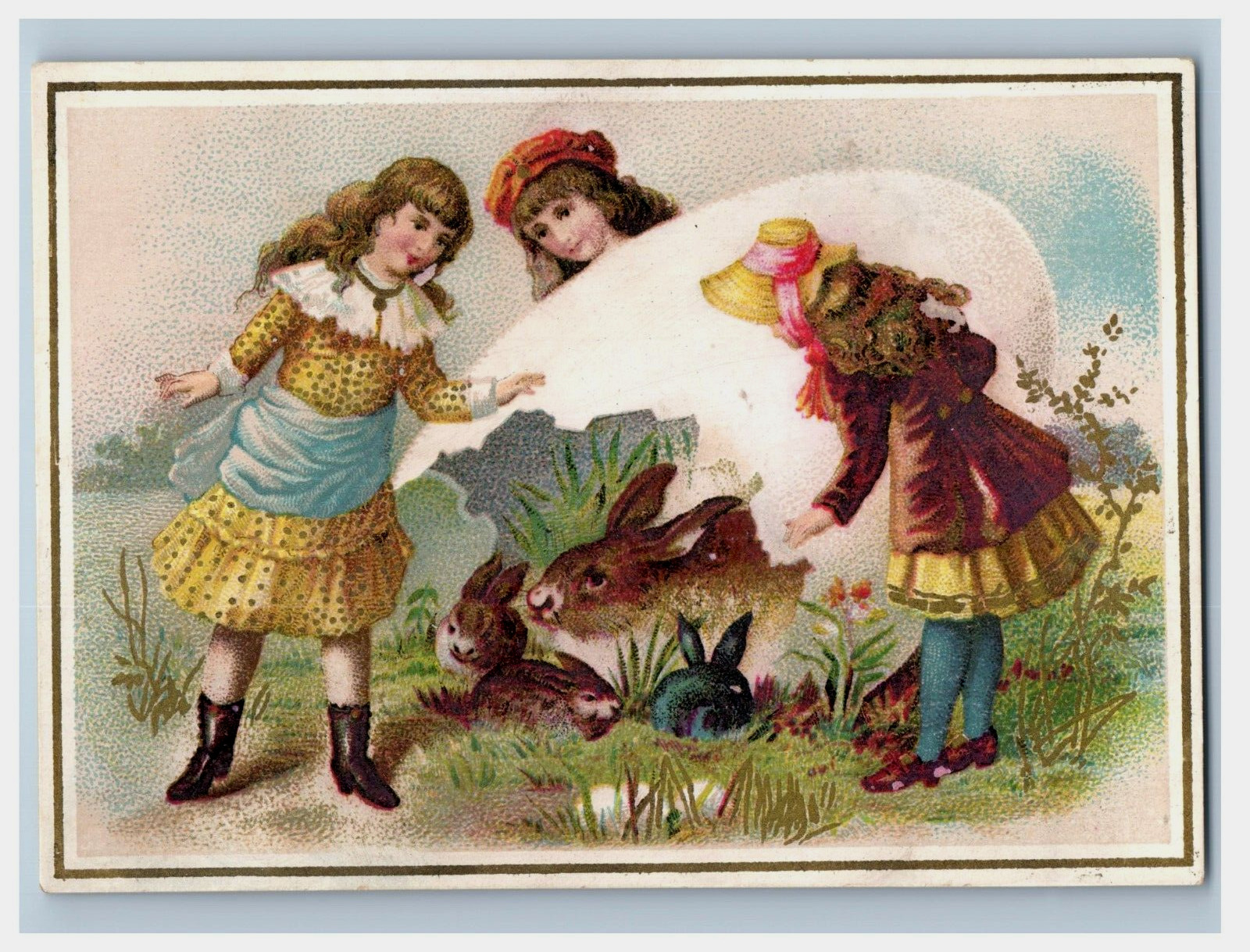 1870s-80s Victorian Easter? Card Brown Rabbits Hatching From Big Egg ...