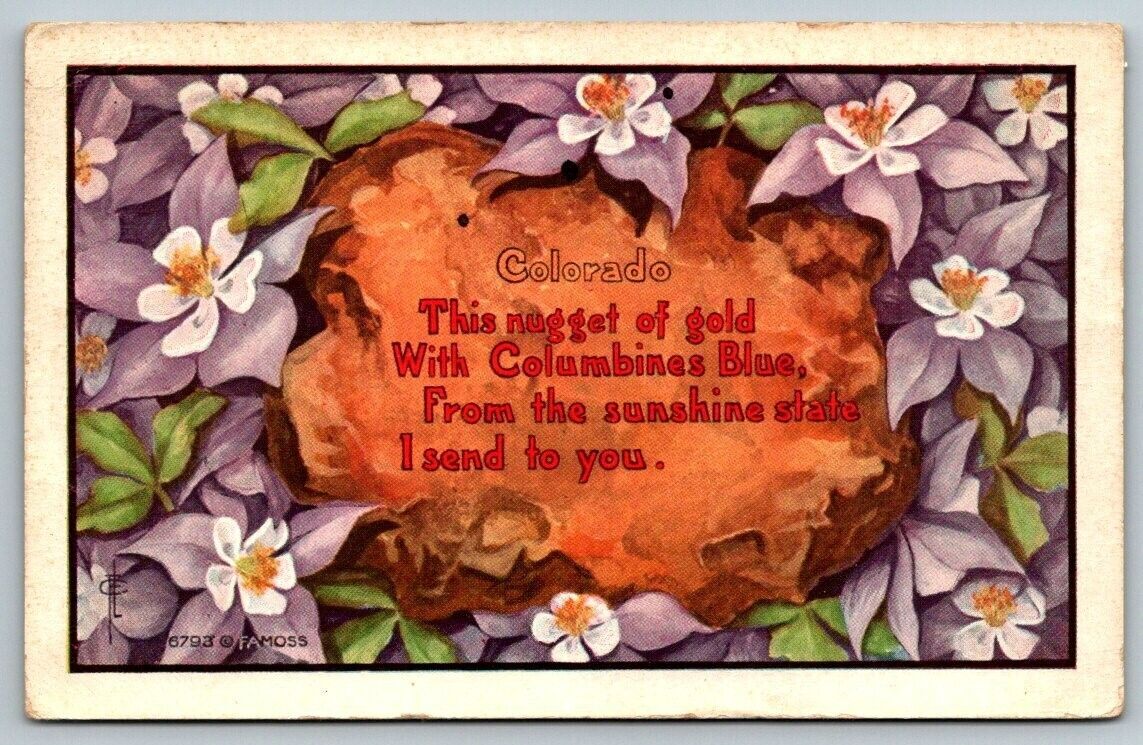 Colorado This Nugget of Gold With Columbine Blue Poem Postcard c1915 ...