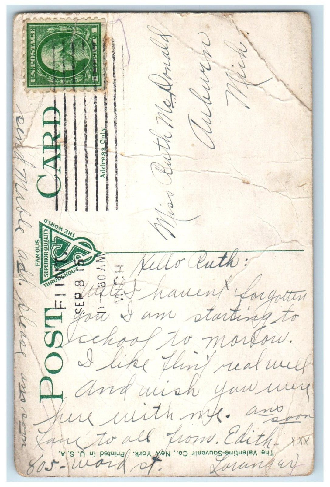 1915 The Dort School Building Clock Tower Flint Michigan MI Antique ...