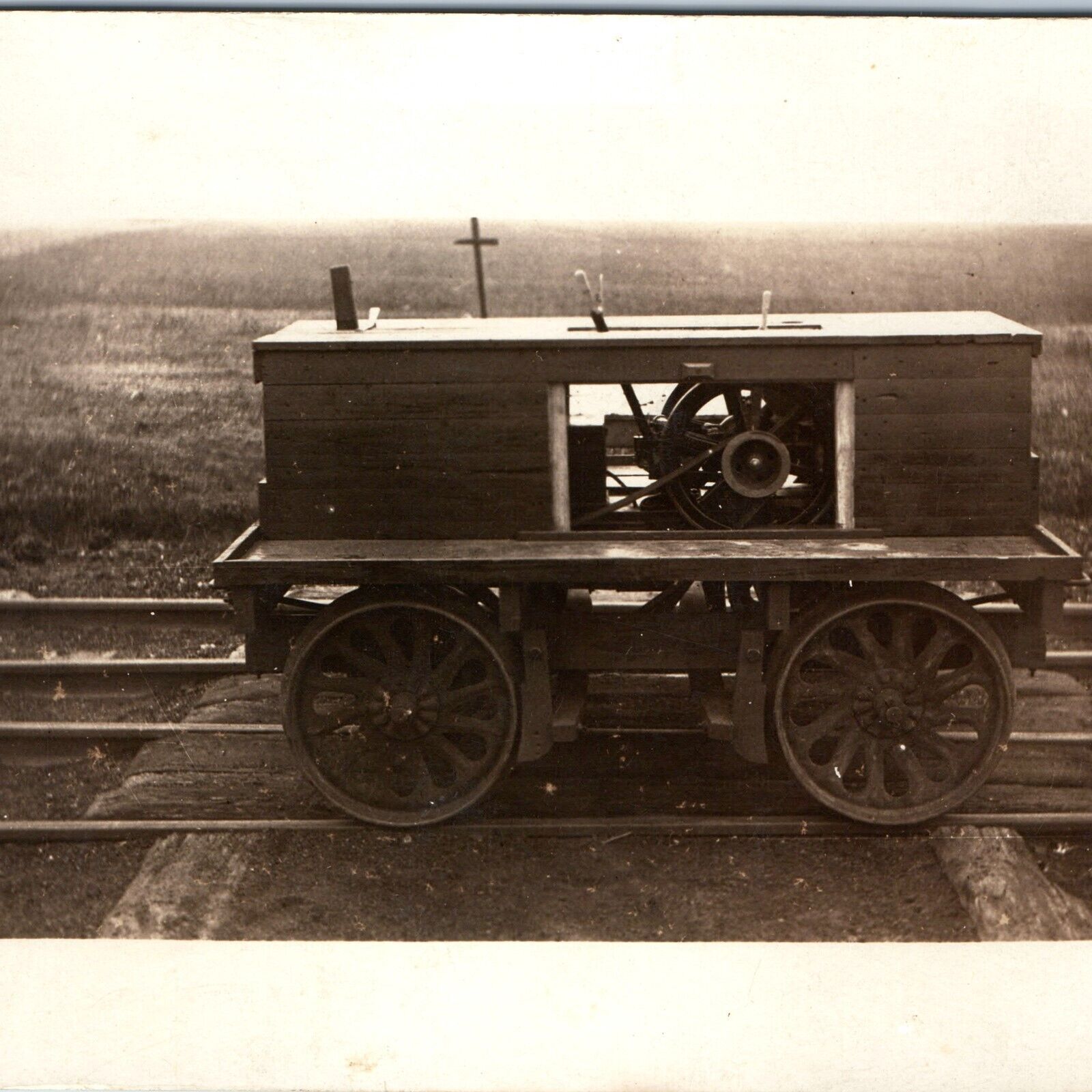 c1910s Motorized Handcar RPPC Railway Car Train Track Wheels Engine ...