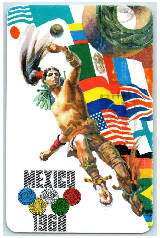 1968 Man Playing Mexico Aztec Ball Game Country Flags Vintage Posted ...
