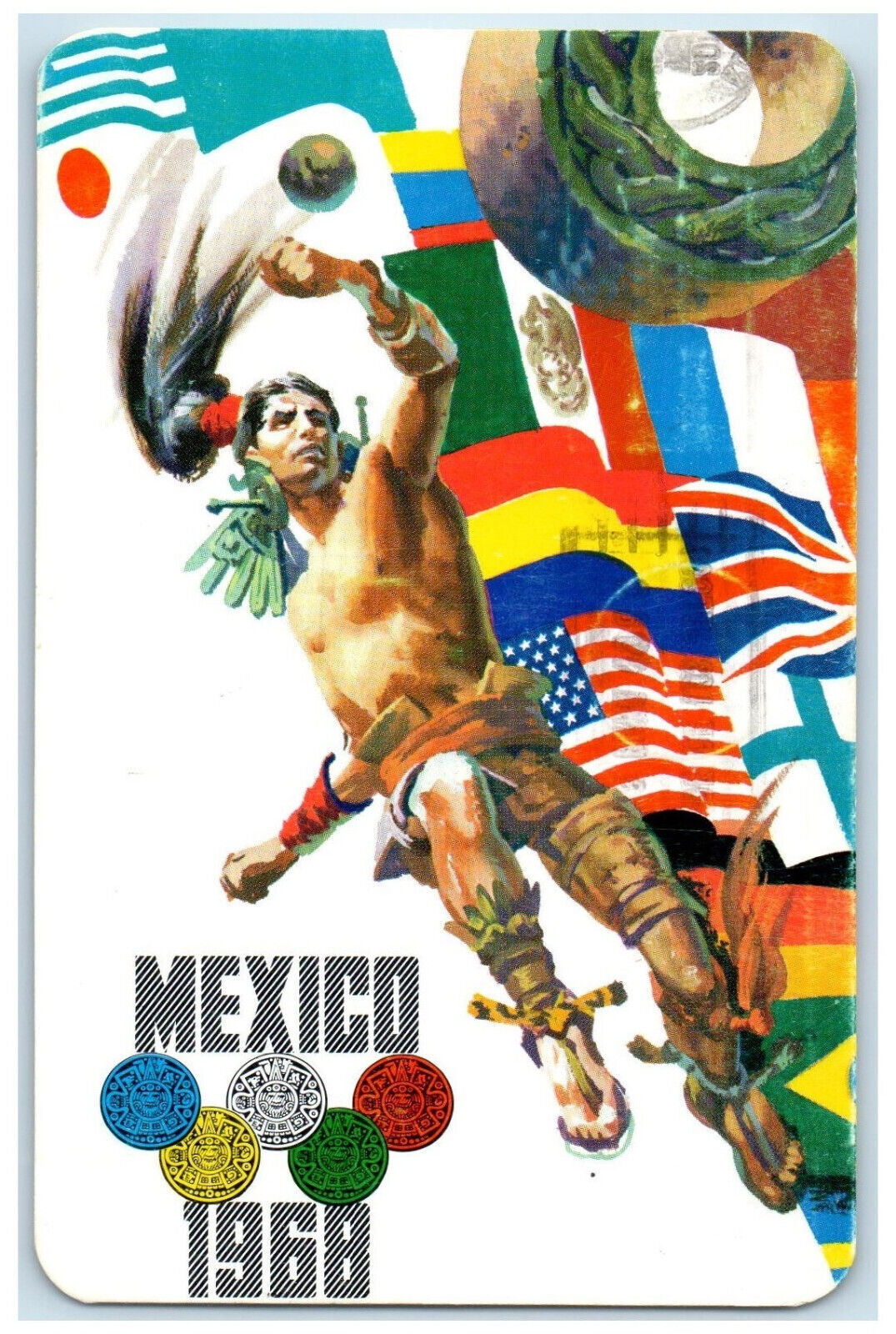1968 Man Playing Mexico Aztec Ball Game Country Flags Vintage Posted ...