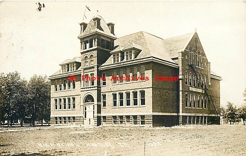 IA, Hartley, Iowa, RPPC, High School Building, Exterior View, Cook ...